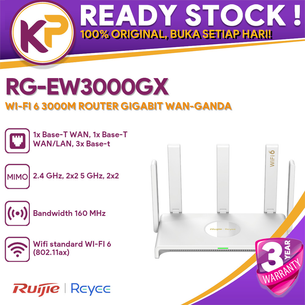 Jual RUIJIE REYEE RG-EW3000GX WI-FI 6 3000M ROUTER GIGABIT WAN-GANDA ...