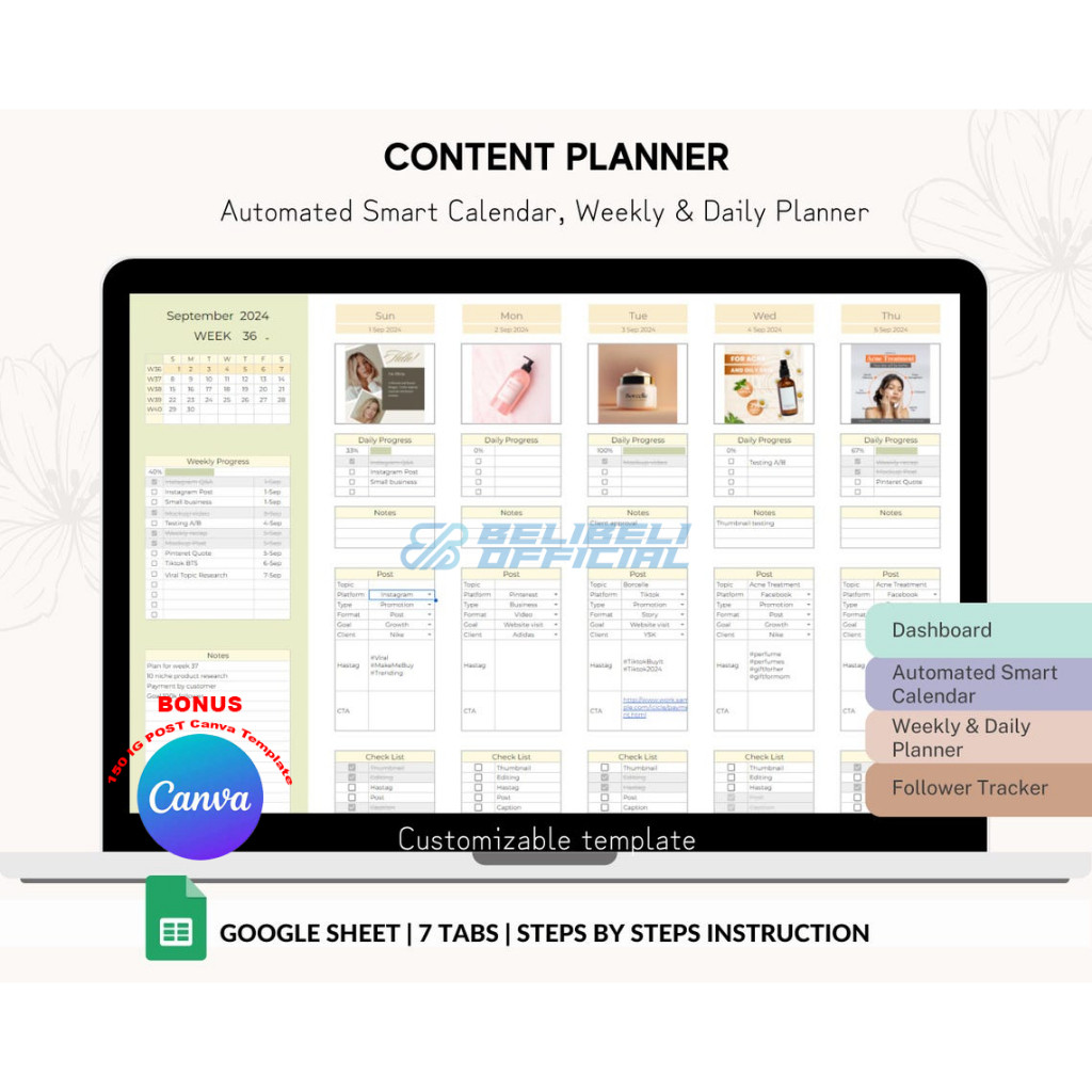 Jual Social Media Planner Content Planner Template Spreadsheet - Daily ...