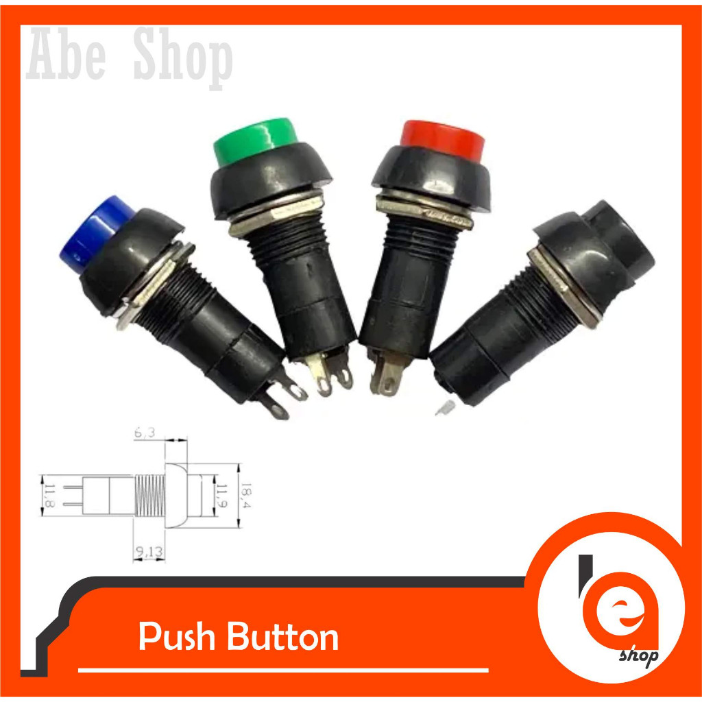Jual Push On Button Switch Tombol Jamur Momentary Saklar PBS-11B Reset 12mm Hijau Merah Abe ...