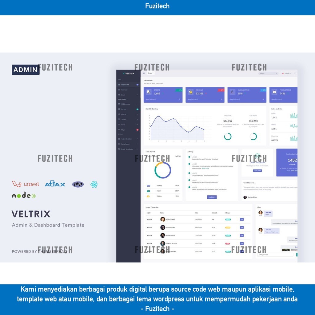 Jual WEB TEMPLATE VELTRIX - ADMIN & DASHBOARD TEMPLATE D2119 FUZITECH | Shopee Indonesia