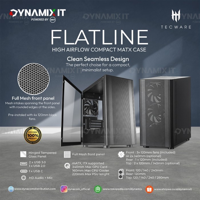 Jual [+Palet Kayu] Tecware FLATLINE Mesh High Airflow TG m-ATX Case ...