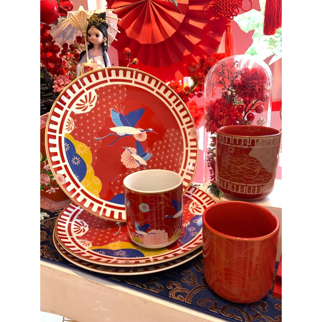 Jual Burung Bangau Crane Red Set Merah Piring dan Gelas Ocha by ...