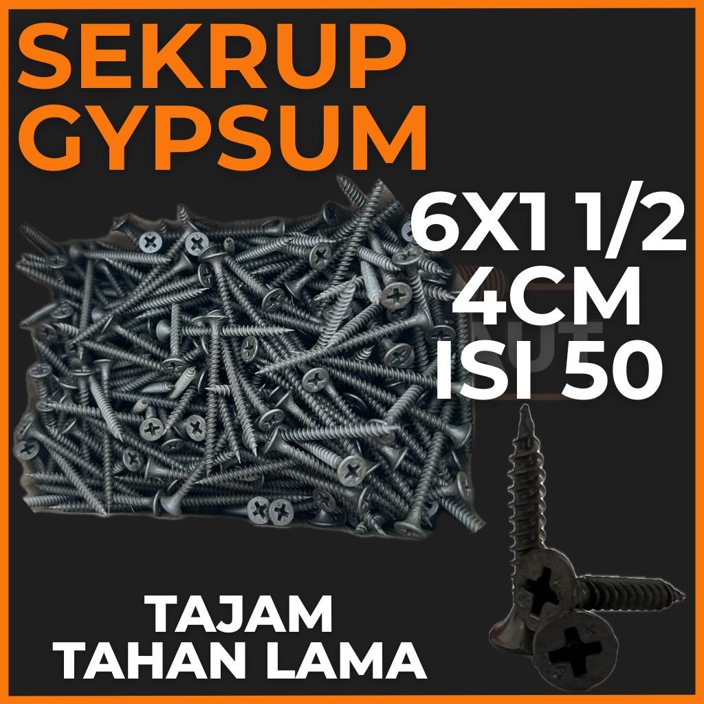 Jual Sekrup Gypsum 4cm 6x1 1/2 (isi 50 pcs) - Skrup Galvalume / Sekrup ...