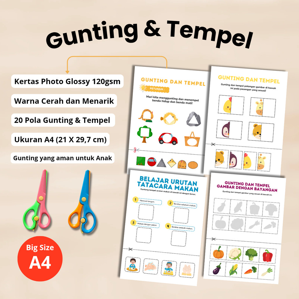 Jual Worksheet Anak Aktivitas Menggunting dan Menempel - Gunting Tempel ...