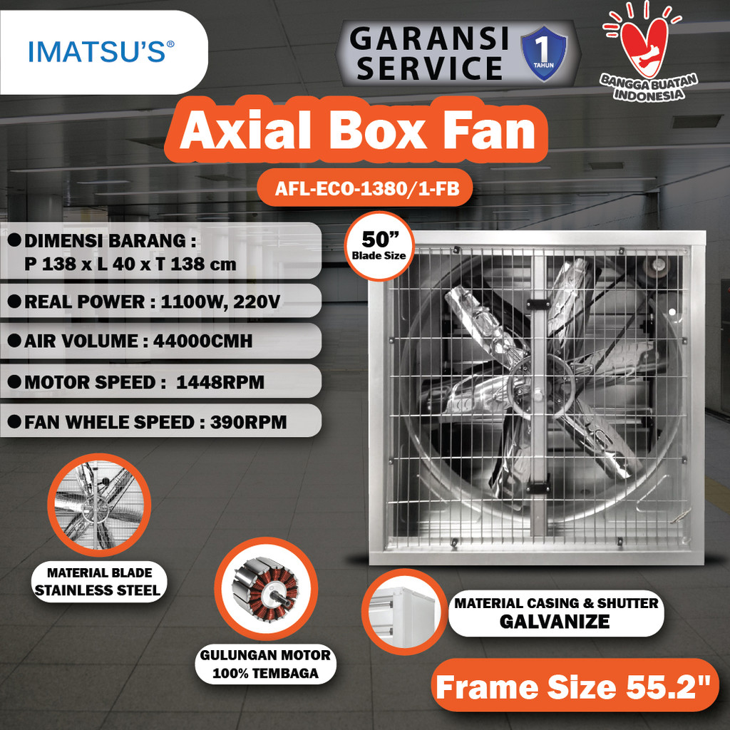 Jual Blower Exhaust Box Fan Kandang Ayam 50 Inch 220V 1 Phase Kipas Gudang | Shopee Indonesia