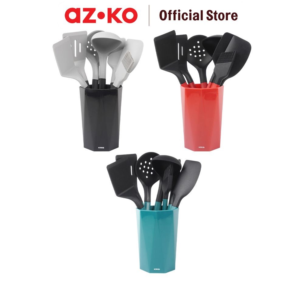 Jual AZKO Kris Set 8 Pcs Peralatan Masak Silikon Dengan Holder Cooking ...