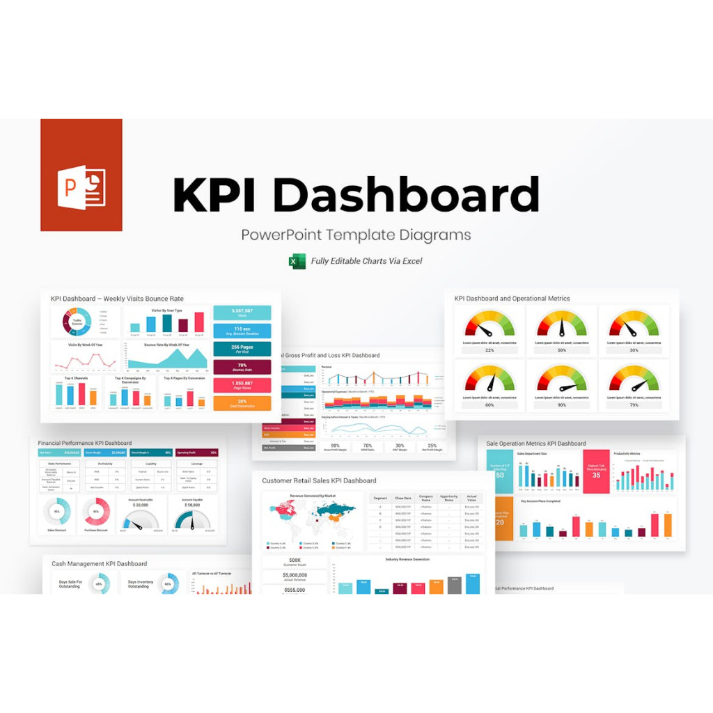 Jual KPI Dashboard Powerpoint Template Diagrams Dilengkapi 6500 Icon ...