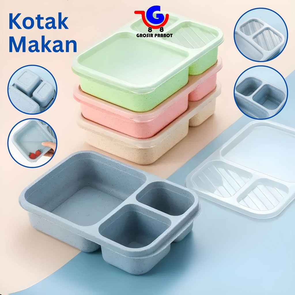 Jual Kotak Makan Bekal Plastik 3 Sekat Food Container Microwaveable Catering Box Tempat Wadah ...