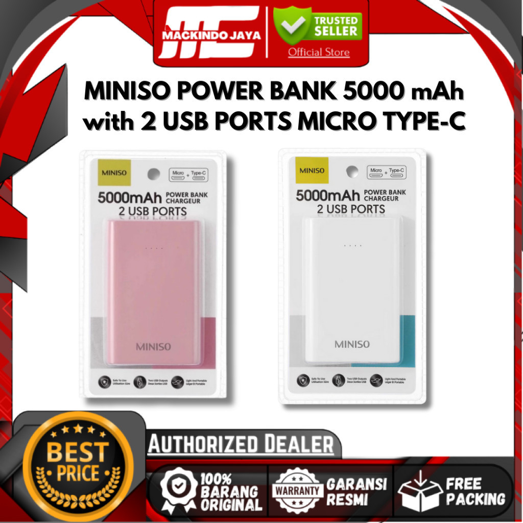 Jual MINISO POWER BANK 5000 mAh with 2 USB PORTS MICRO TYPE-C | Shopee ...