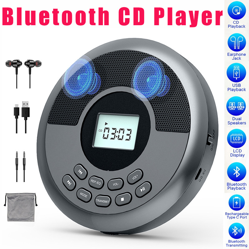 Jual Bluetooth CD Player Portable Rechargeable Discman with Speakers ...