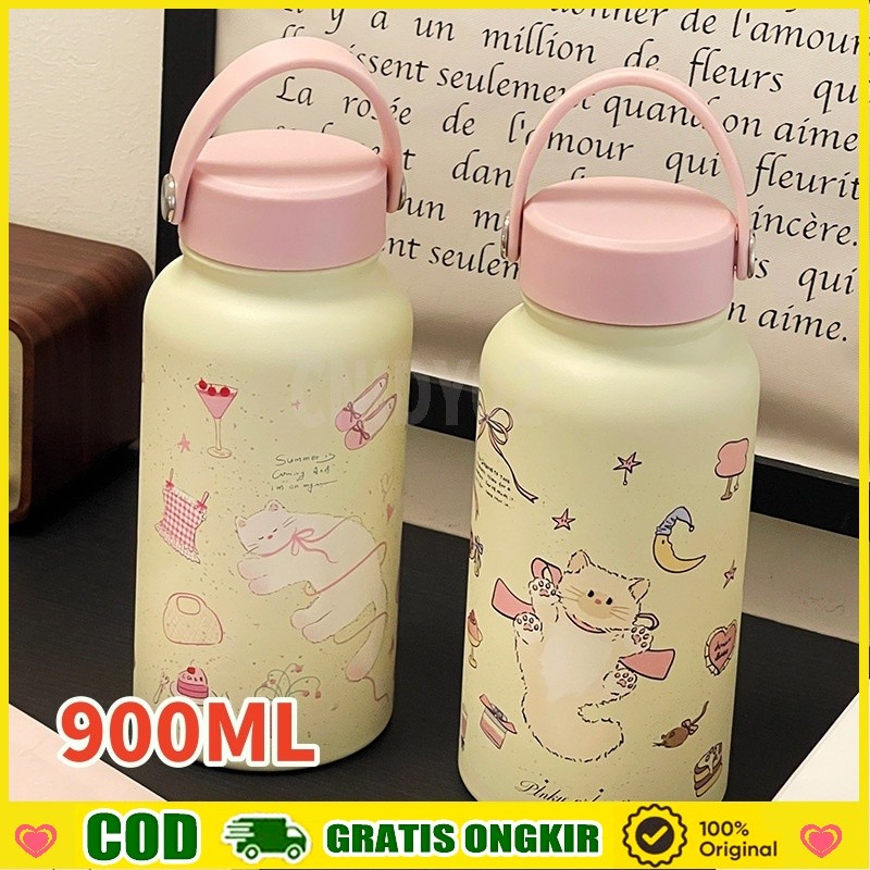 Jual [COD]BOTOL TUMBLER 900ML STAINLESS STEEL TAHAN PANAS DINGIN / BOTOL MINUM AESTHETIC ...