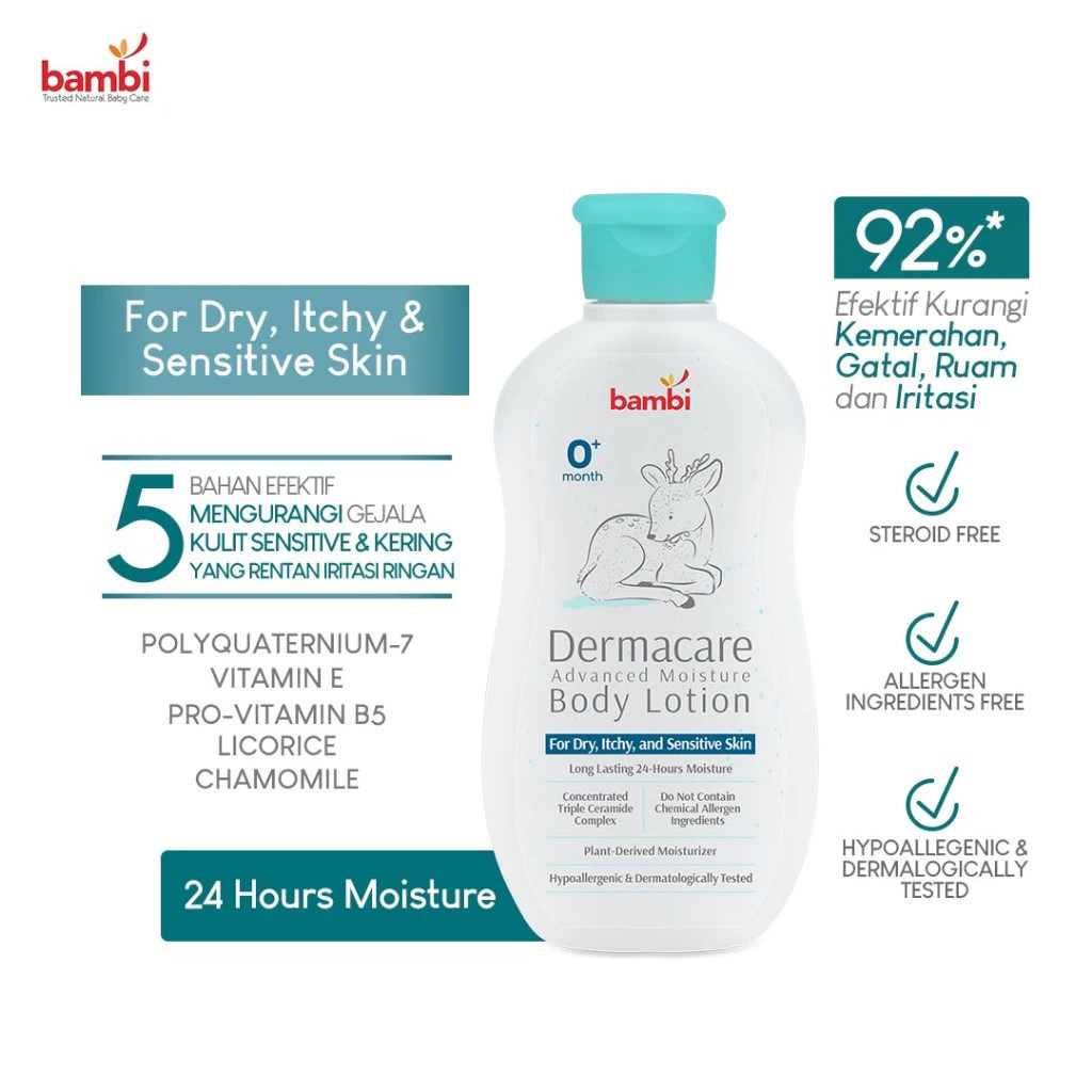 Jual BAMBI Baby Dermacare Advanced Moisture Body Lotion 200ml | Shopee ...