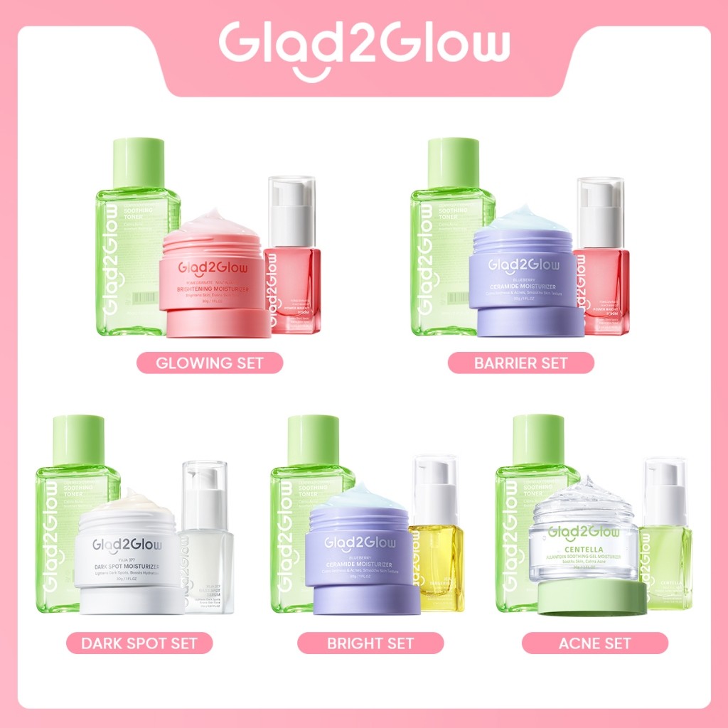Jual Glad2Glow 3pcs Paket Skincare Moisturizer Serum Face Wash -ACNE ...