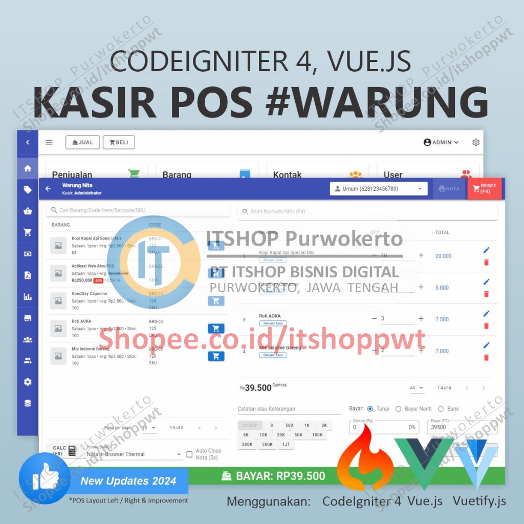 Jual Source Code Aplikasi Web Kasir POS edisi Toko Warung Codeigniter 4 Vuejs | Shopee Indonesia