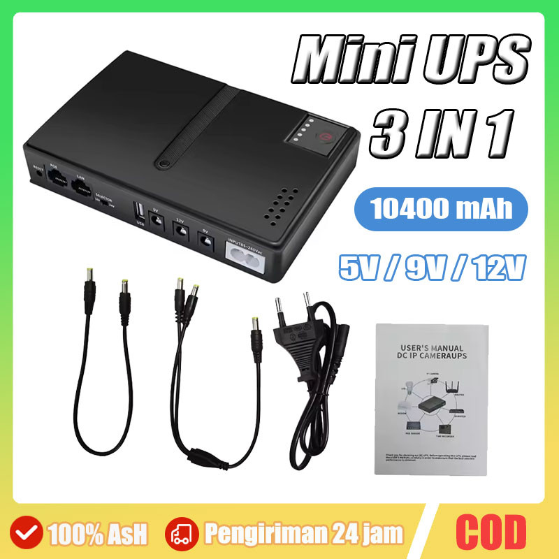 Jual 【Stok Siap】3 In 1 Mini UPS 12V 9V 5V 2A Portable Wifi Router CCTV Backup Power 10400mAh ...