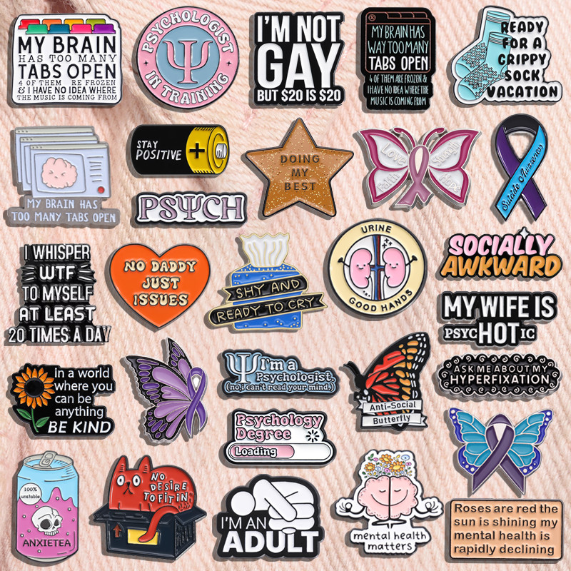 Jual Mental Health Series Enamel Pins Social Anxiety Psychology ...