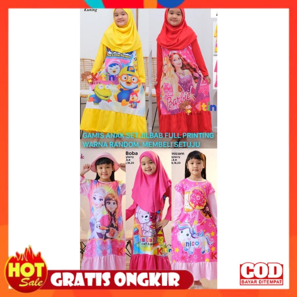 Jual [PREMIUM ORIGINAL] OP - GAMIS ANAK PRINTING SET HIJAB 3-11 TAHUN ...