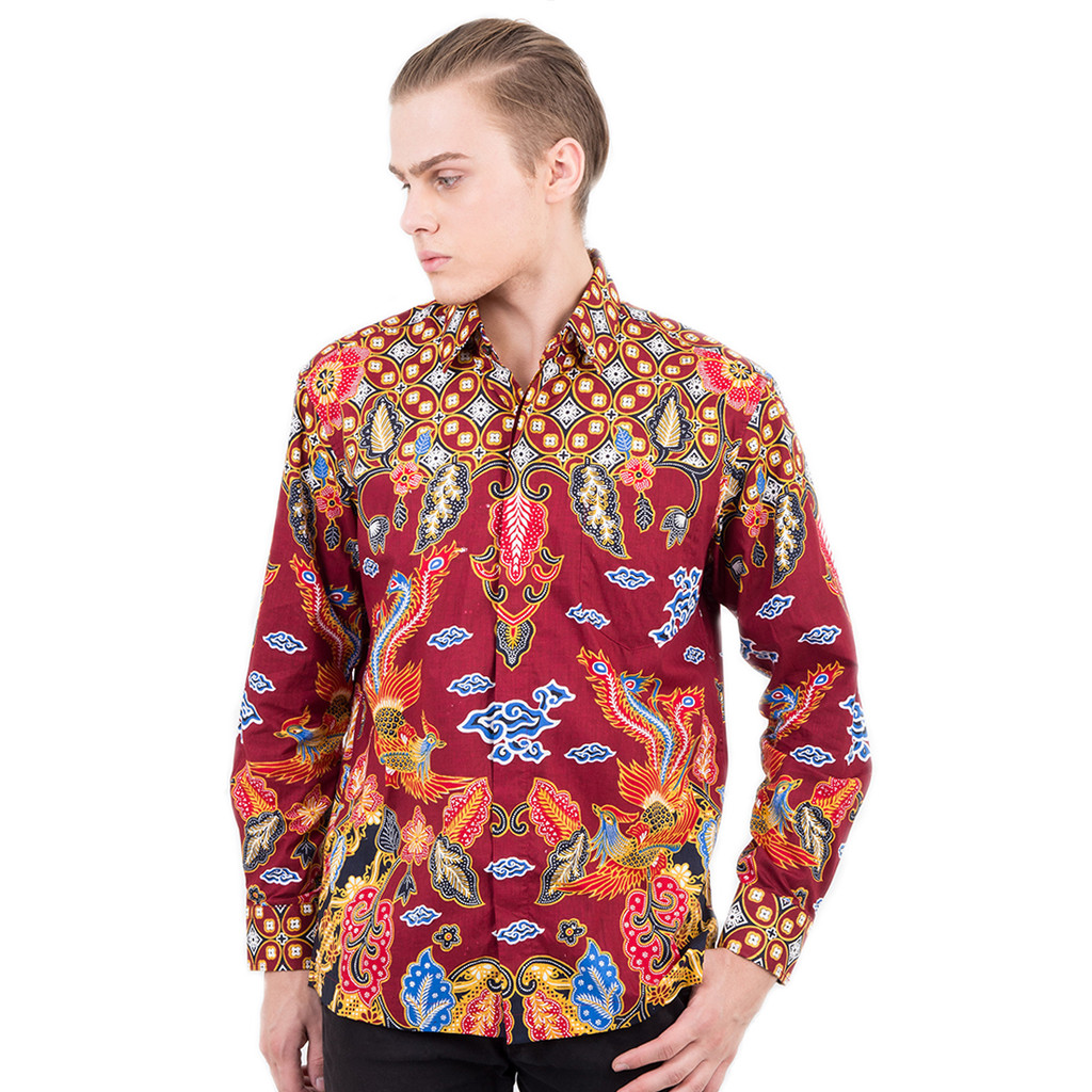 Jual Pradawita Batik Reguler Fit Lengan Panjang Hong 1C Merah Marun ...