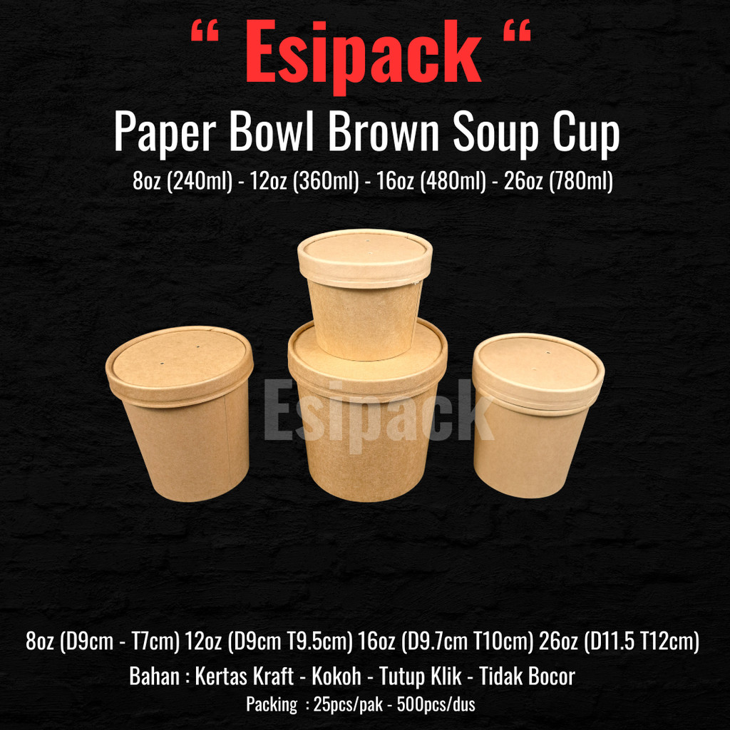 Jual Paper Cup Brown Kraft 16oz + Lid - Soup Cup, Ice Cream Cup | Shopee Indonesia