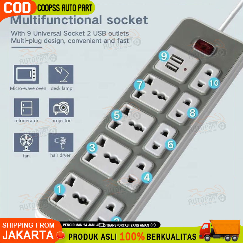 Jual universal power strip stop kontak 9 power socket Stop Kontak Arde 3/ 4/ 5 Lubang Uticon SNI ...
