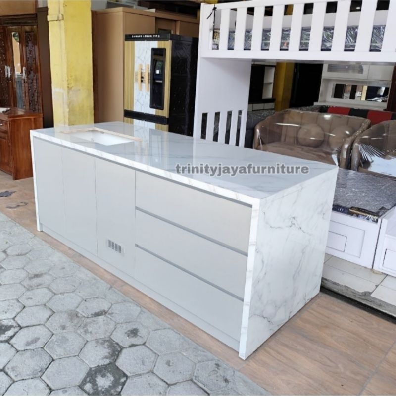 Jual Meja Island Hpl Top Marble Wallpanel/Candra Furniture | Shopee ...