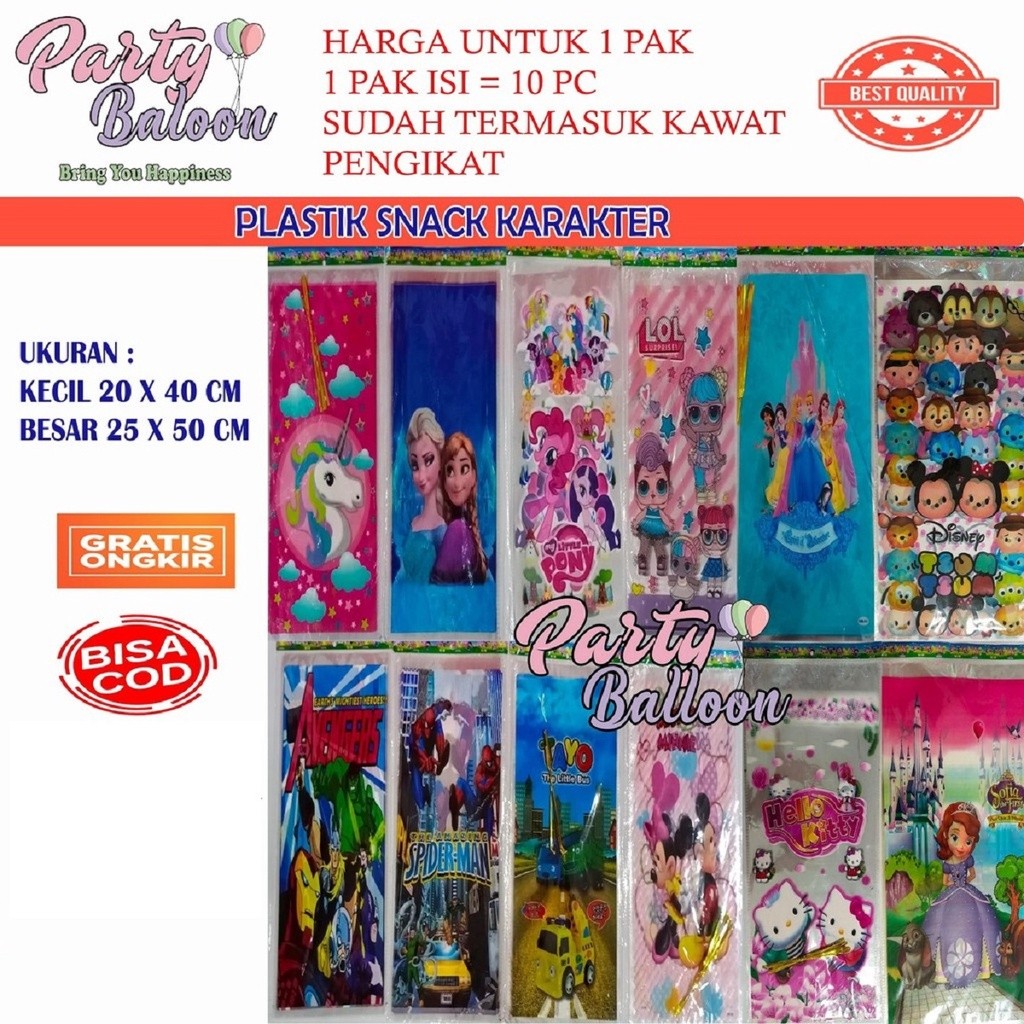 Jual Plastik Opp Snack Karakter Besar kecil Ulang Tahun Set Ultah ...