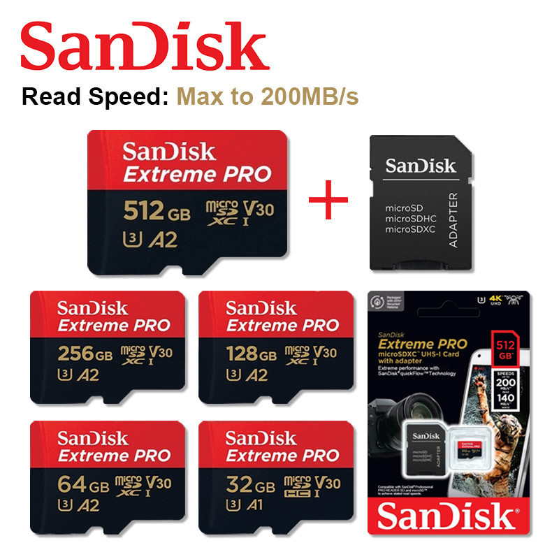 Jual Sandisk 512GB Extreme Pro Micro SD Card 32GB/64GB/128GB/256GB SDXC ...