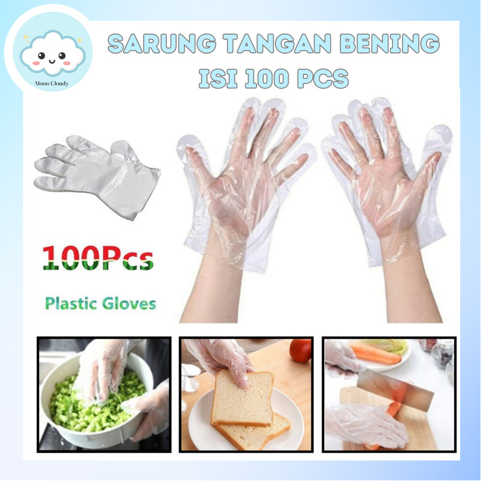 Jual Sarung Tangan Plastik Isi 100 Pcs Disposable Plastic Gloves Bening Polos Transparent Sekali ...