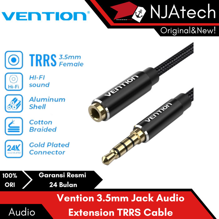 Jual Vention Kabel Extension Audio Mic 3.5mm Male to Female Braided Aux TRRS BHC | Shopee Indonesia