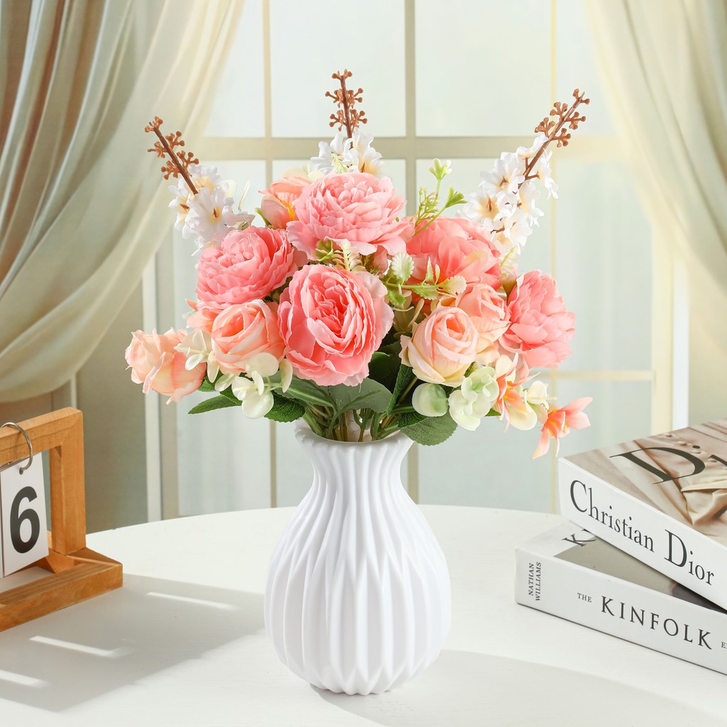 Jual Set Vas Bunga Plastic Aesthetic Bunga Hias Rumah Artificial ...