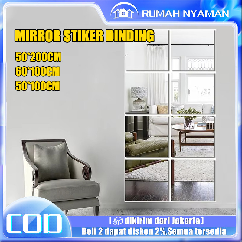 Jual 100/200cm Mirror Stiker Dinding /Sticker Tempel / Cermin Tempel ...