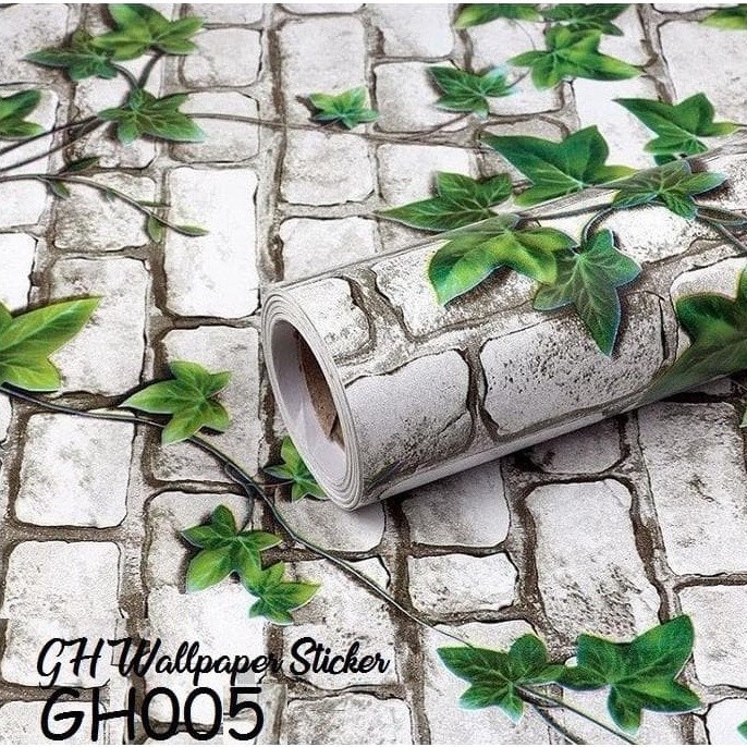 Jual Wallpaper Dinding Wallpaper Stiker Motif Bata putih Daun 8 m x 45 ...