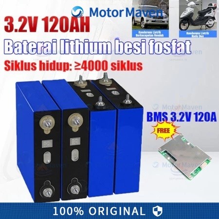 Jual FREE BMS Baterai litium CALB Lifepo4 3.2v/12v GRADE A 120Ah, set isi 4 baterai, gratis mur ...