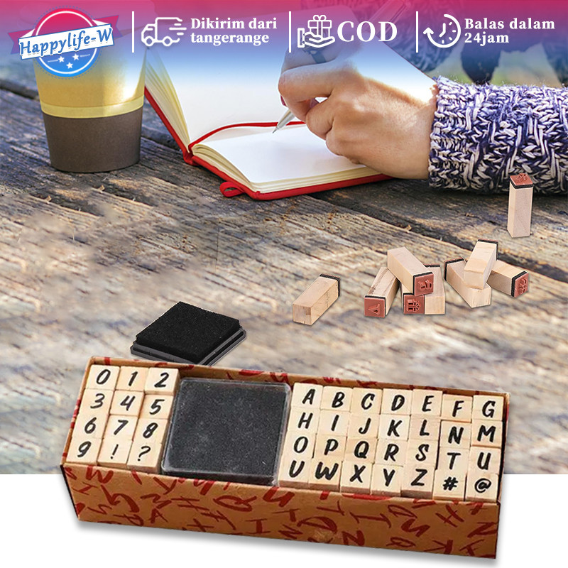 Jual 40pcs Stempel Alphabet Number / Alfabet Stamp Wood Wooden Kayu ...
