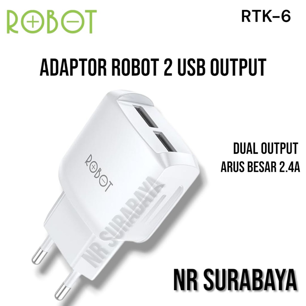 Jual [NR] Robot RT-K6 / batok charger ROBOT RT-K6 2.4A fast charger Dual Output ORIGINAL ...