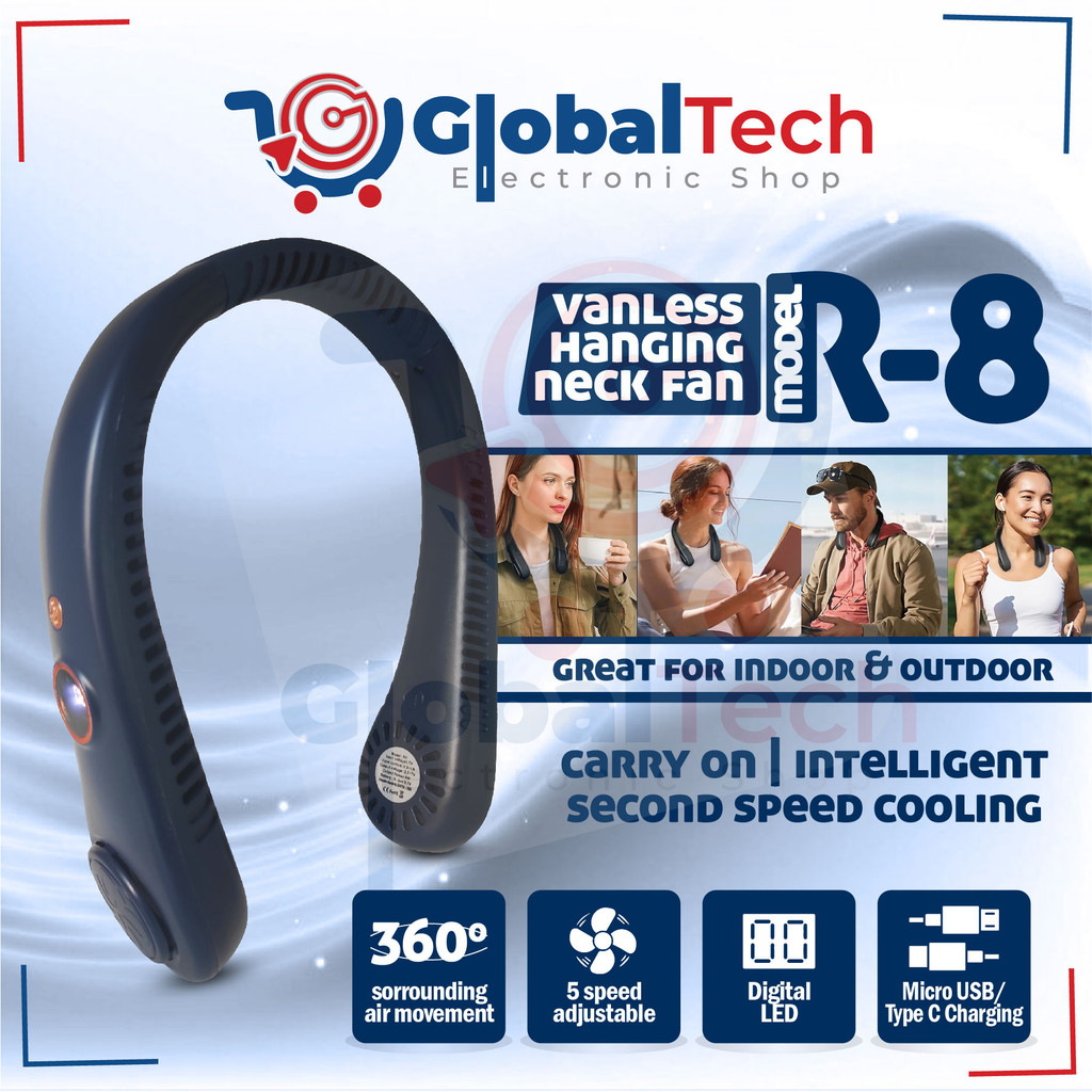 Jual R8 Neck Fan 5x Speed Cooler Kipas Angin Gantung Leher Portable USB ...