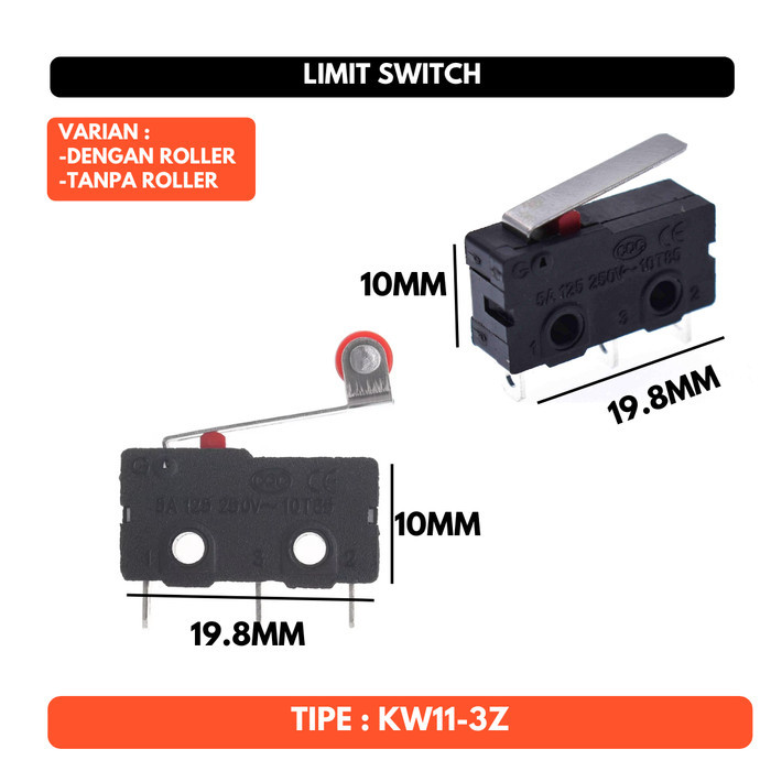 Jual Limit Switch Medium Button momentary AC DC KW11-3Z JL026 5A 250V Roller lever Arm Tuas ...