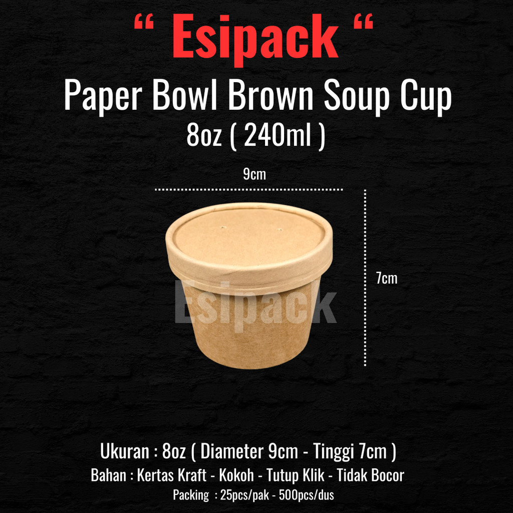 Jual Paper Cup Brown Kraft 8oz + Lid - Soup Cup, Ice Cream Cup | Shopee Indonesia