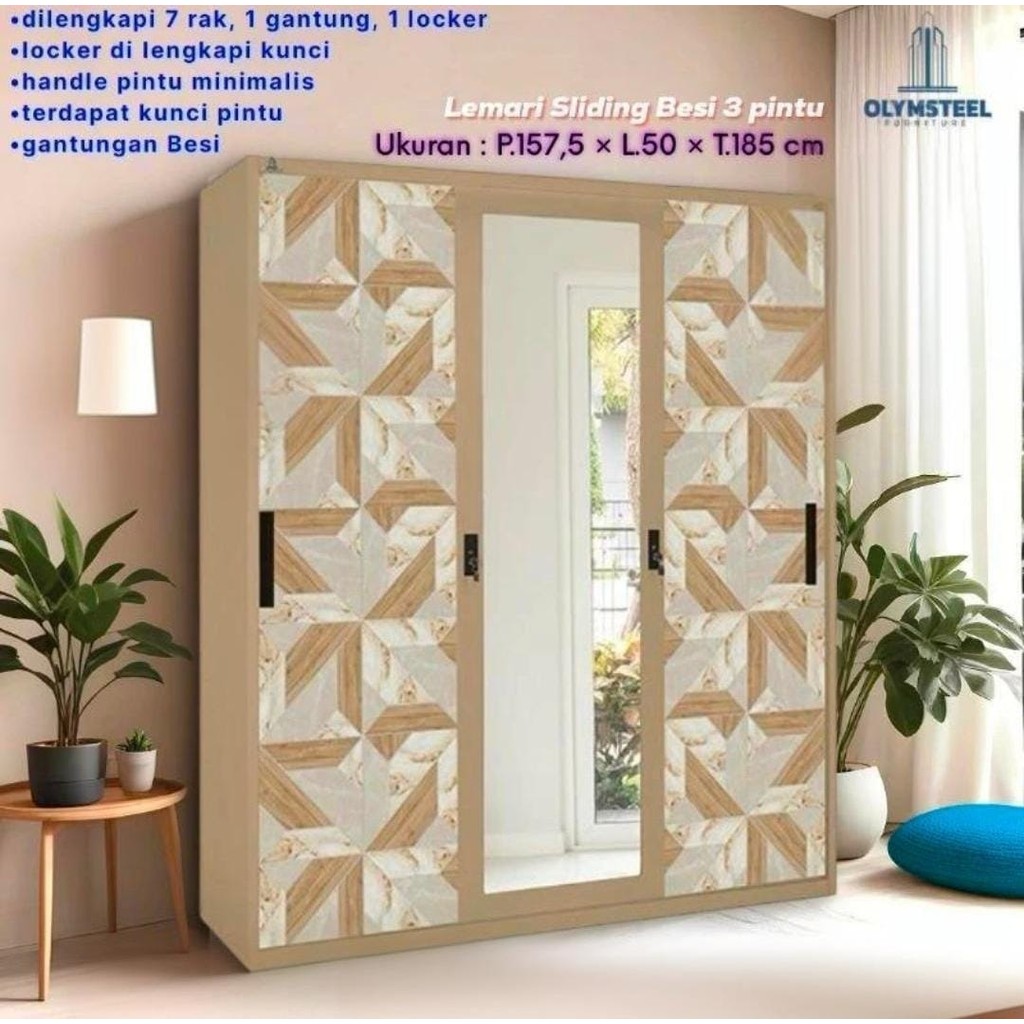 Jual Lemari pakaian 3 pintu geser besi OLYMSTEEL OSWS 3P LUCANIA wardrobe metal swing sliding ...
