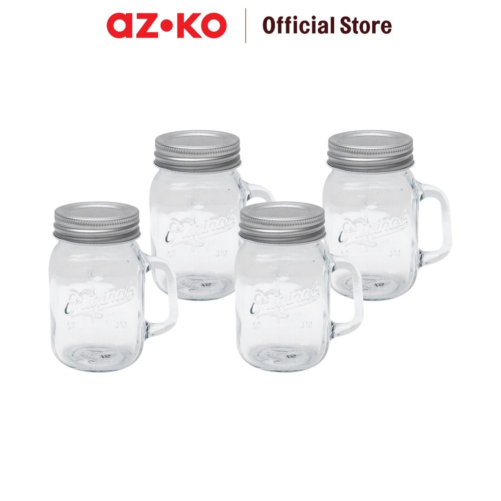 Jual AZKO Delicia 300 ml Set 4 Pcs Mason Mug Jar Dengan Tutup Gelas ...