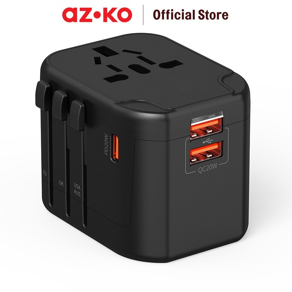 Jual AZKO Krisbow Travel Adaptor 2 Usb A & 1 Usb C 20 watt Qc - Hitam ...