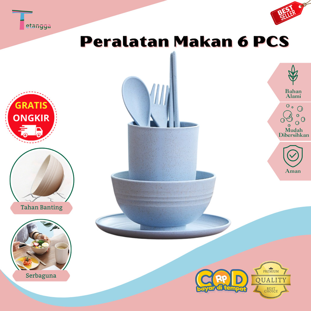 Jual Gandum 6 Pcs Peralatan Makan Set Mangkuk / Piring / Sendok ...