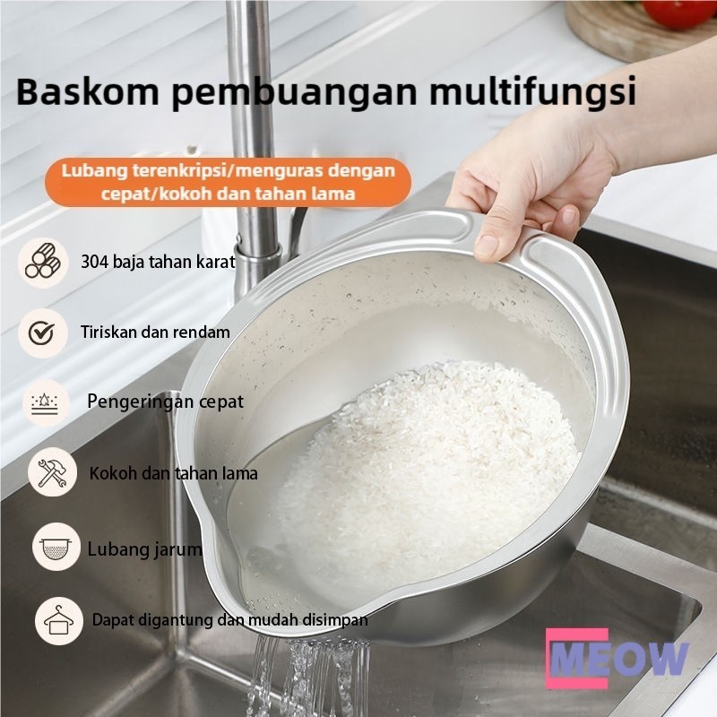 Jual Baskom Stainless Steel SUS 304 Saringan Cuci Beras Sayuran Dan ...