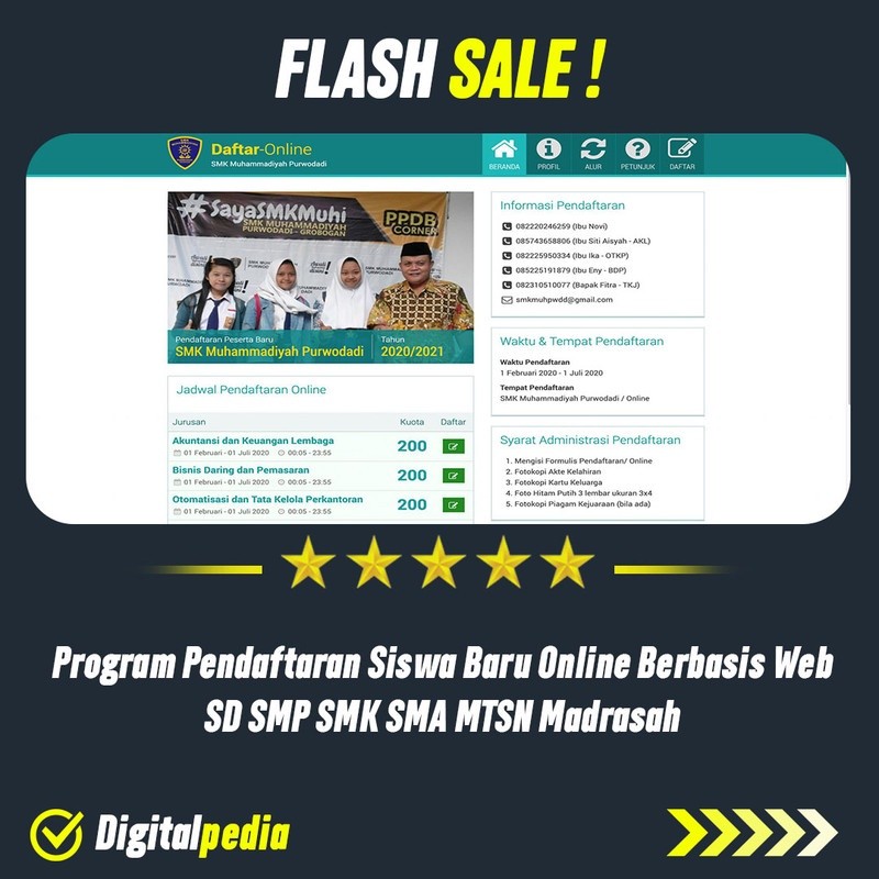 Jual Program Pendaftaran Siswa Baru Online Berbasis Website SD SMP SMK SMA MTSN Madrasah Siap ...