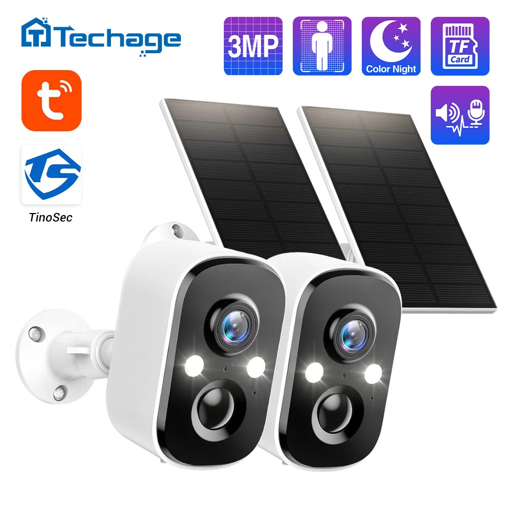 Jual Techage Tuya 3MP Wireless Solar Battery IP Camera Outdoor Security ...
