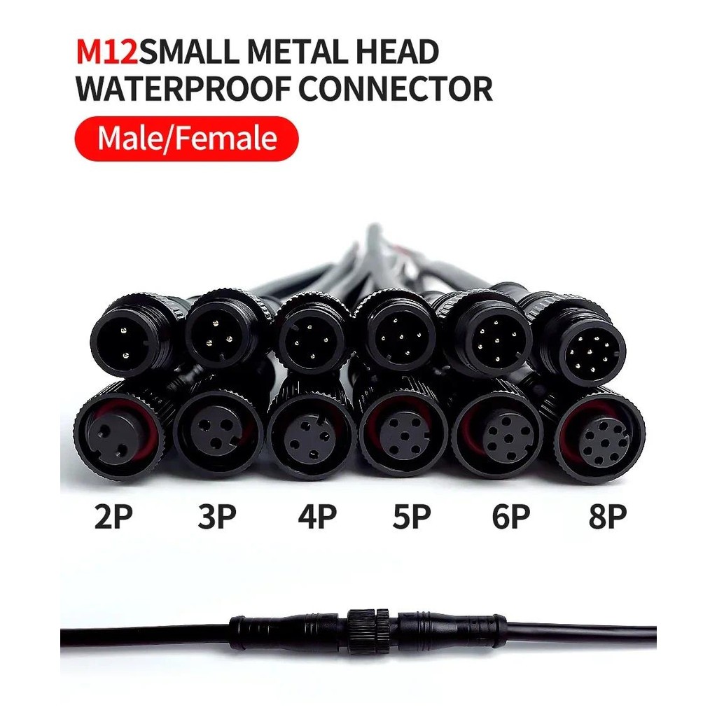 Jual 5/20Pcs M12 Metal Waterproof IP68 2/3/4/5/6/8 Pin Power Cable Wire Plug IP68 for LED Strips ...