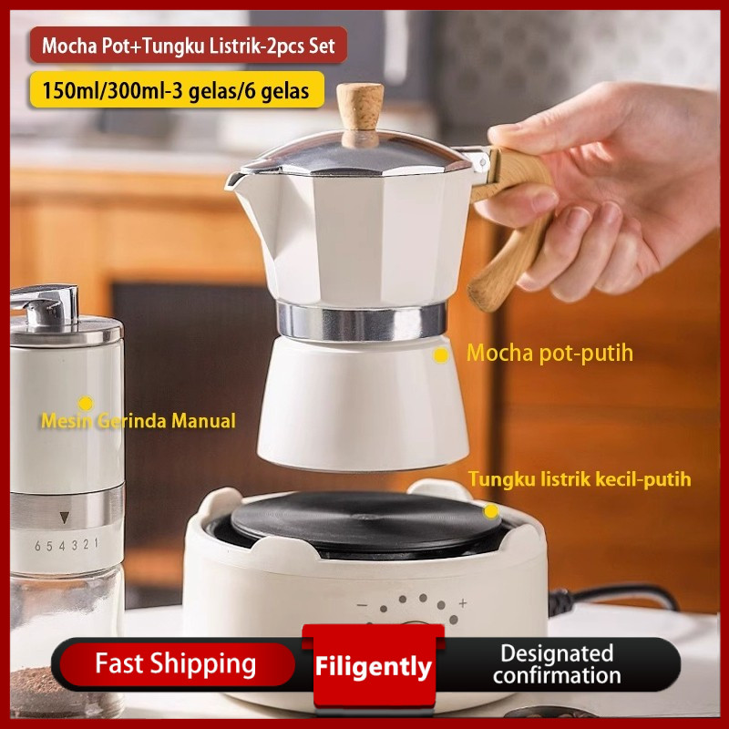 Jual [COD]Mocha Pot Espresso Pot Double Valve Moca Pot Tungku Listrik ...
