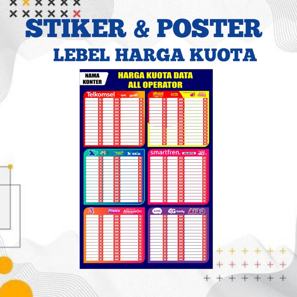 Jual POSTER STIKER KONTER DAFTAR HARGA KUOTA ALL OPERATOR | Shopee ...