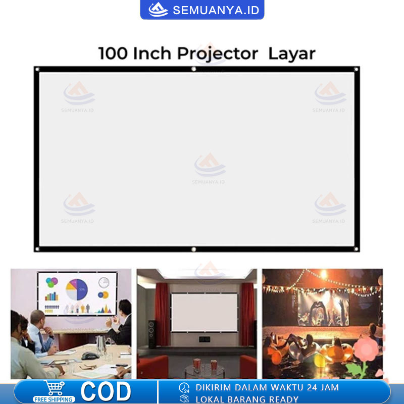 Jual Layar Proyektor Dinding Wallscreen 100 inch Lipat HD 16: 9 Dilipat ...