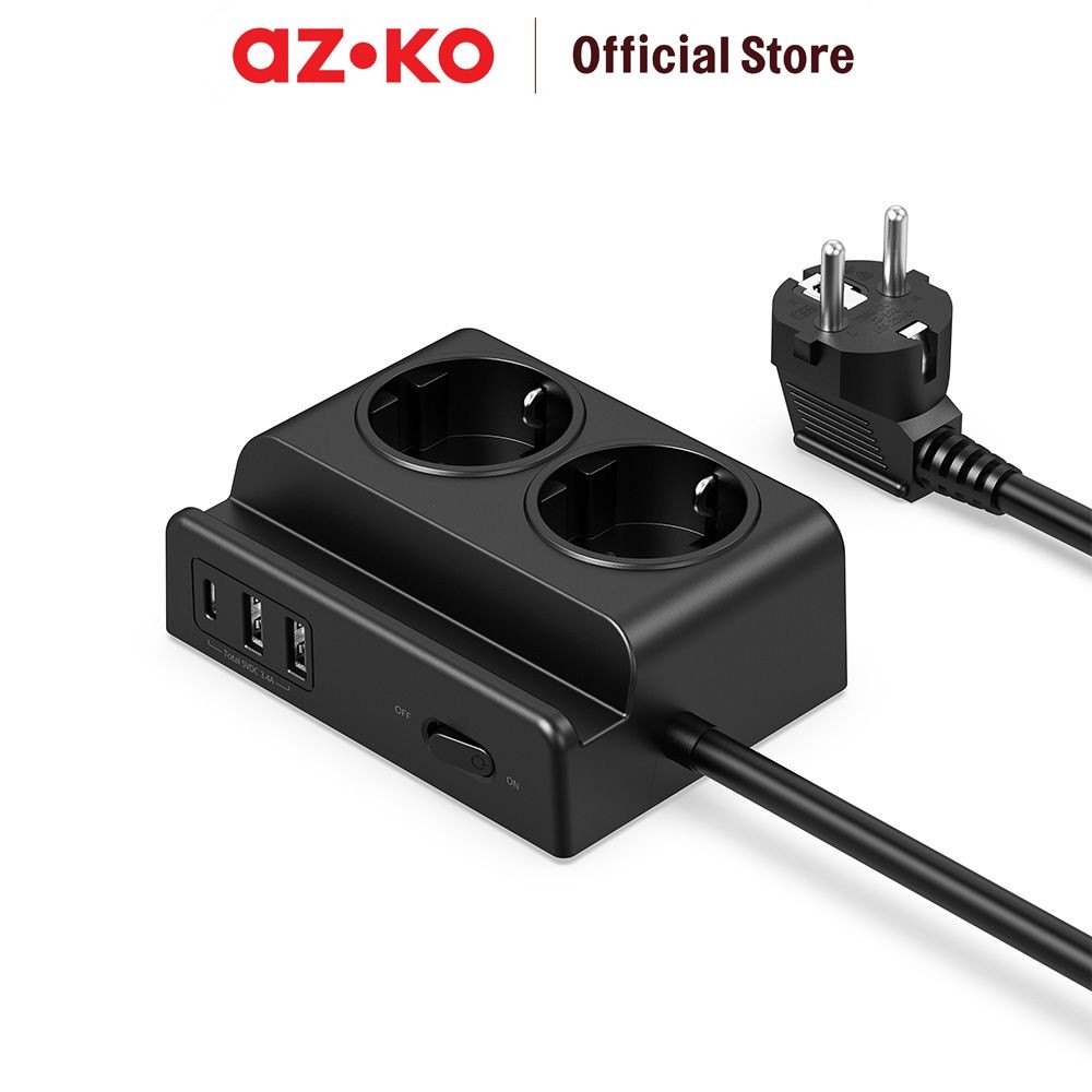 Jual AZKO Krisbow Stop Kontak 2 Soket Usb A & Type C - Hitam Electric Socket Terminal Colokan ...